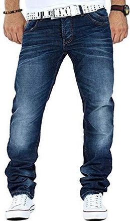 Cipo & Baxx Jean pour homme - Look usé - Coupe droite - Coutures contrastées - Denim, Cd186a, 32W / 32L