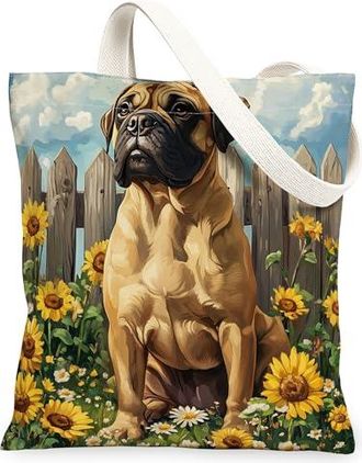Generic Spring Bullmastiffs Sac fourre-tout en toile pour faire du shopping 33 x 38,1 cm, sac d&eacute;picerie r&eacute;utilisable pour femme, ferme, animal domestique, pla