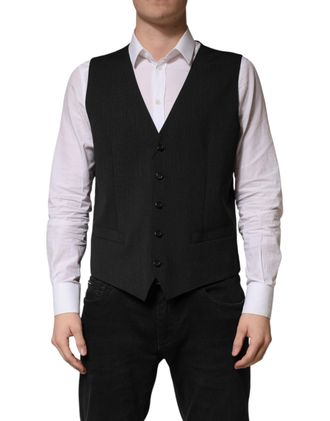 Dolce & Gabbana Black Wool Dress Men Formal Waistcoat Vest Virgin