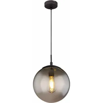 ETC Shop Plafonnier suspendu avec boule de verre lampe de table &agrave; manger salon lumi&egrave;re boule de verre fum&eacute; suspension, 1x E27, IP20, DxH 25x120cm, chambre