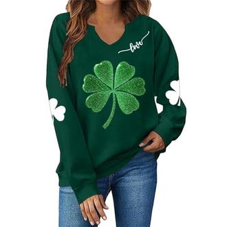 Generic Sweat-shirt de la Saint-Patrick avec imprim&eacute; tr&egrave;fle irlandais pour femme - Motif tr&egrave;fle porte-bonheur - Grande taille - Haut &agrave; manches longues - Col e