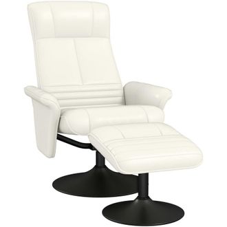 HOMCOM Relaxsessel mit Hocker, 360&deg;drehbarer Fernsehsessel mit Liegefunktion Gepolstert TV Sessel mit Mikrofaser-Optik f&uuml;r Wohnzimmer, Cremewei&szlig;