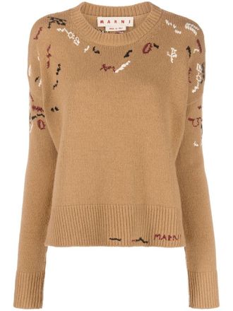 Marni pull &agrave; broderies - Marron