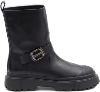 Hogan Femme, Chaussures, Noir, Taille: 36 1/2 EU H619 Bottes de combat en cuir