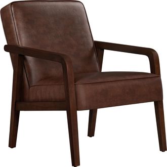 Yaheetech Loungesessel Sessel Vintage Relaxsessel Kunstleder mit Massivholzbeinen Einzelsofa für Wohnzimmer/Schlafzimmer/Empfangsbereich Dunkelbraun