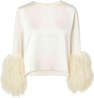 Sally Lapointe blouse ornée de plumes dautruche - Tons neutres