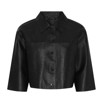 Notyz Lederjacke mit 3/4-&Auml;rmeln und Knopfleiste - - Jackets - Damen - Schwarzk - S