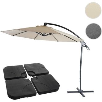 Mendler Mendler - Parasol d&eacute;port&eacute; de luxe HWC-D14, protection contre le soleil, &oslash; 3m - cr&egrave;me / blanc avec support