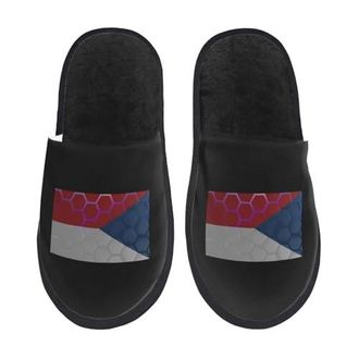Generic Unisex Pantoufles Hommes Drapeau de la R&eacute;publique tch&egrave;que Chausson Maison Respirant Chaussons en Peluche pour Homme Int&eacute;rieur Ext&eacute;rieur M