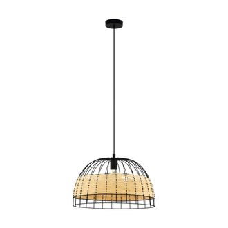 Eglo Pendelleuchte Anwick, 1 flammige H&auml;ngelampe Vintage, Boho, H&auml;ngeleuchte aus Stahl und Rattan, Esstischlampe, Wohnzimmerlampe h&auml;ngend in Schwarz, Natur