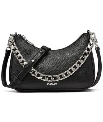 DKNY Jenna Demi Crossbody Sac &agrave; bandouli&egrave;re Femme Noir et Argent