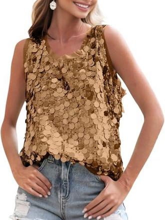 Generic Debardeur Femme Chic et &eacute;l&eacute;gant Chemisier sans Manche D&eacute;bardeur Court Crop Top Ete Haut a Paillette Chic et Elegant Fluide Ample Caraco Vetement Femme