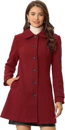 Allegra K Femmes Manteau Long Hiver Col Claudine Rouge uni XS
