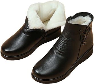 Generic Bottines dHiver Femme Cuir Compens&eacute; Bout Rond Doublure En Peluche Chaude Bottes Courtes de Neige Semelle Antid&eacute;rapante Confortables Chaussures Femme A