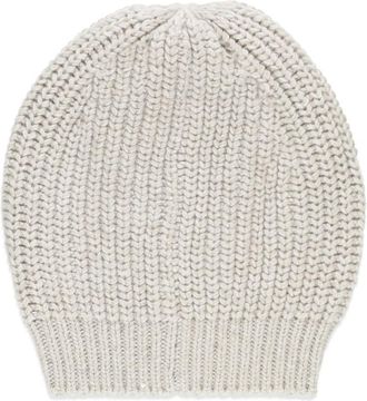 Brunello Cucinelli Ivory Kaschmir Seiden Beanie M&uuml;tze Pailletten - - Accessories - Damen - Beige - ONE SIZE
