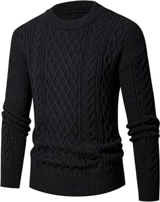 Generic VYLYNL Pull en tricot torsad&eacute; pour homme - Col rond - Manches longues - Pull &eacute;pais et chaud en coton &eacute;pais - Pull de p&ecirc;cheur - Couleur unie - Tricot t