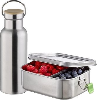 Assheuer & Pott Pausenset aus Edelstahl Lunchbox 0,8 Ltr. und Trinkflasche 500ml, auslaufsicher