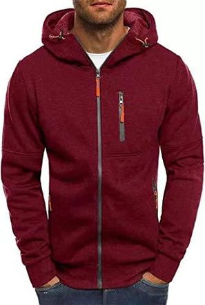 ORANDESIGNE Veste &agrave; Capuche Homme Zipp&eacute;e &agrave; Manches Longues Manteau Sportif Grande Taille Sweat-Shirt &agrave; Capuche Veste Blousons B Vin Rouge XL