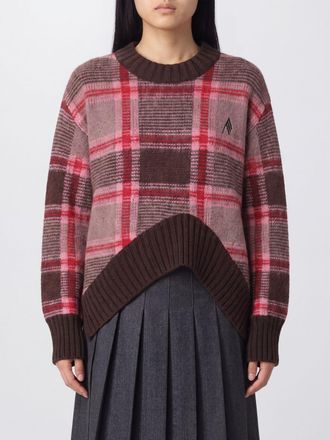 The Attico Pull &agrave; col rond et motif &agrave; carreaux en m&eacute;lange de laine avec ourlet asym&eacute;trique