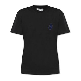 J.W.Anderson Femme, Tops, Noir, Taille: 42 FR T-shirt à Manches Courtes en Coton avec Logo Brodé