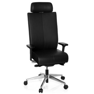 hjh OFFICE 608600 Profi Bürostuhl PRO-TEC XXL Leder Schwarz Chefsessel ergonomisch, bis 150kg belastbar, hohe Rückenlehne