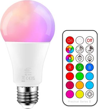 ILC Farbige Leuchtmittel LED RGBW Lampe Dimmbare Farbige Leuchtmitte Lampen 10W E27 Edison RGB LED Birnen - Dual Memory - 12 Farben - Kabellos Fernbedienu