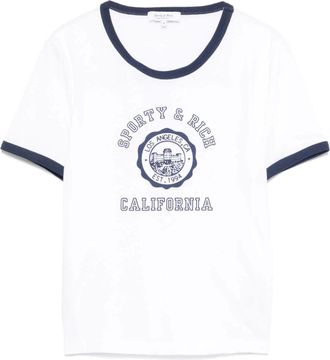 Sporty & Rich Femme, Tops, Blanc, Taille: 40 FR T-shirt Blanc avec Logo Imprim&eacute;