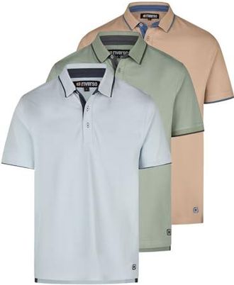 Riverso RIVLeano Lot de 3 polos à manches courtes pour homme - Coupe droite - En coton uni - Blanc, noir, bleu, vert, gris, beige, S, M, L, XL, XXL, 3XL, 4XL,