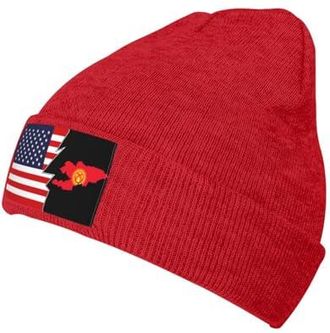 Generic Bonnet dhiver Tricoté Carte Topographique du Kirghizistan Et De LAmérique Chaud Bonnet Chapeau Tricot Classique Beanie Hiver pour Adultes Femme Ski