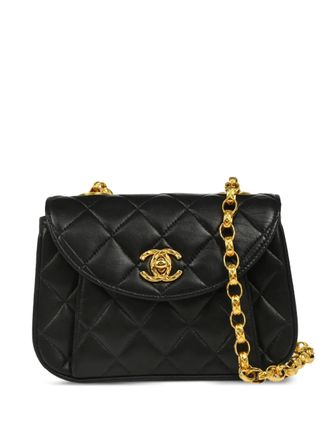 Chanel mini sac à bandoulière matelassé à logo CC (1992) - Noir
