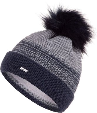 Faera M&uuml;tze Damen Winterm&uuml;tze warm gef&uuml;ttert mit Fleecefutter Kunstfell Bommelm&uuml;tze Winter Herbst Bommel Strickm&uuml;tze Beanie 60, Farbe:Blau
