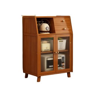 Generic Gro&szlig;z&uuml;giges Sideboard mit Schubladen und transparenten T&uuml;ren, Verstellbarer Massivholz-Aufbewahrungsschrank, geeignet for Wohnzimmer und Flure(68x95x3