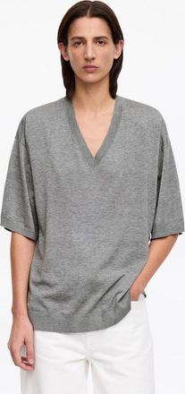 Arket Oberteil Aus Baumwolle Und Seide Mit V-Ausschnitt -Grau