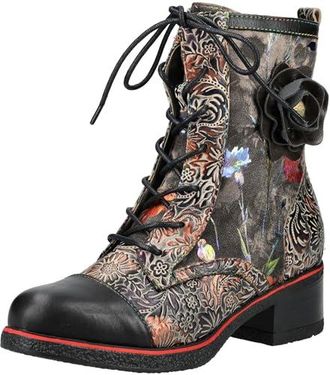 Laura Vita Bottines en cuir multicolores à talon décroché bas avec lacets et zip latéral - Taille numeric_36