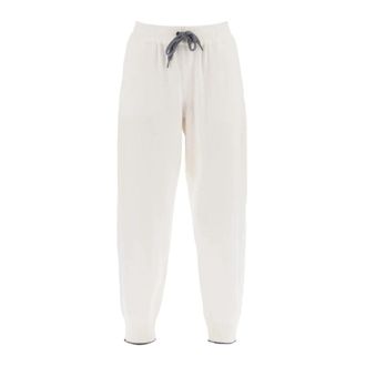 Brunello Cucinelli Kaschmir-Jogginghose mit gerippten B&uuml;ndchen - - Trousers - Damen - Beige - S
