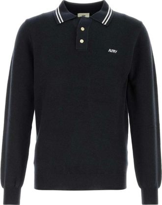 Autry Homme, Tops, Noir, Taille: L Polo Tricot avec Col Ray&eacute;