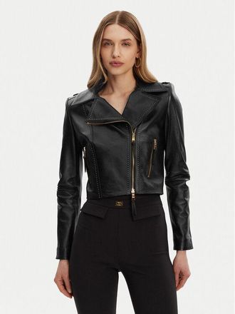 Elisabetta Franchi Lederjacke GD-47Z-51E2-V1200 Schwarz Regular Fit