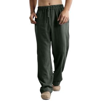 Generic Pantalon en lin pour homme - Long - L&eacute;ger - Taille &eacute;lastique - Pantalon de loisirs - Respirant - Baggy - Confortable - Avec poches - Pantalon de tous 