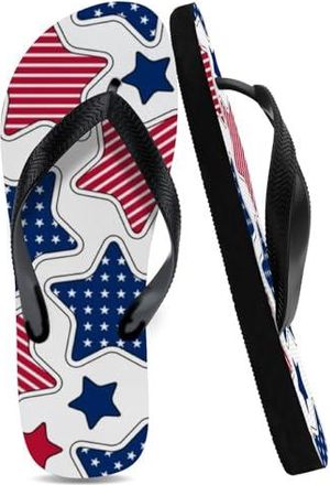 Generic Tongs unisexes pour homme, sandales de douche &agrave; semelle souple, pantoufles de douche pour femme, cadeaux danniversaire, Rouge Bleu Marine Etoiles, XX-