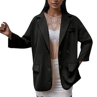 Generic Vestes pour femmes, printemps et &eacute;t&eacute;, d&eacute;contract&eacute;, couleur unie, boutons fins, manches trois-quarts 2026, Noir, M