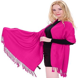 CJ Apparel Hot Pink Bright Pink Solid Color Tassels Design Nepalese Shawl Seconds Scarf Wrap Stole Throw Head Wrap Pashmina Hand Made in Nepal New