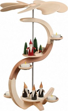 Seiffener Volkskunst Weihnachtspyramide Bogenpyramide, 2-stöckig, 46 cm hoch, Natur, original Erzgebirge SV 16301