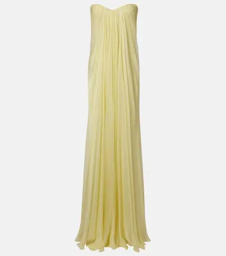 Alexander McQueen Robe longue bustier en mousseline de soie