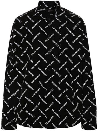 Balenciaga chemise &agrave; logo all-over - Noir