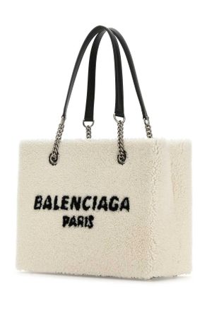 Balenciaga Womens White Shearling Duty Free M Handbag Natural Borse A Mano