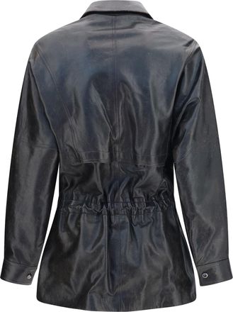 Magda Butrym Womens Vintage Leather Jacket With Drawstring Vntg Black Sheep