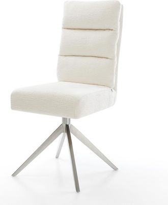 DELIFE Drehstuhl Pela-Flex Boucl&eacute; Soft Beige Kreuzgestell breit Edelstahl 360&deg; drehbar Wippfunktion Taschenfederkern, Esszimmerst&uuml;hle