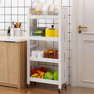 Generic H&ouml;henverstellbares K&uuml;chenregal, 4-St&ouml;ckiges Metall-B&auml;ckerregal mit Rollen, Mikrowellen Regal mit Topfablage for Wohnzimmer, Balkon, Bad, Garage