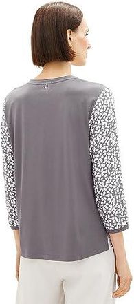 Tom Tailor 1035850 T-Shirt à Manches Longues avec Motif, 33766-Gris Floral, XL Femme