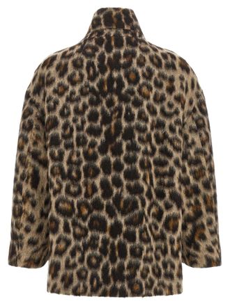 Alberto Biani Leopard-Print Jacquard Wool Blend Coat - Beige